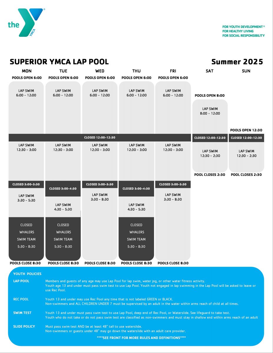 Schedules for the Superior Douglas County Family YMCA